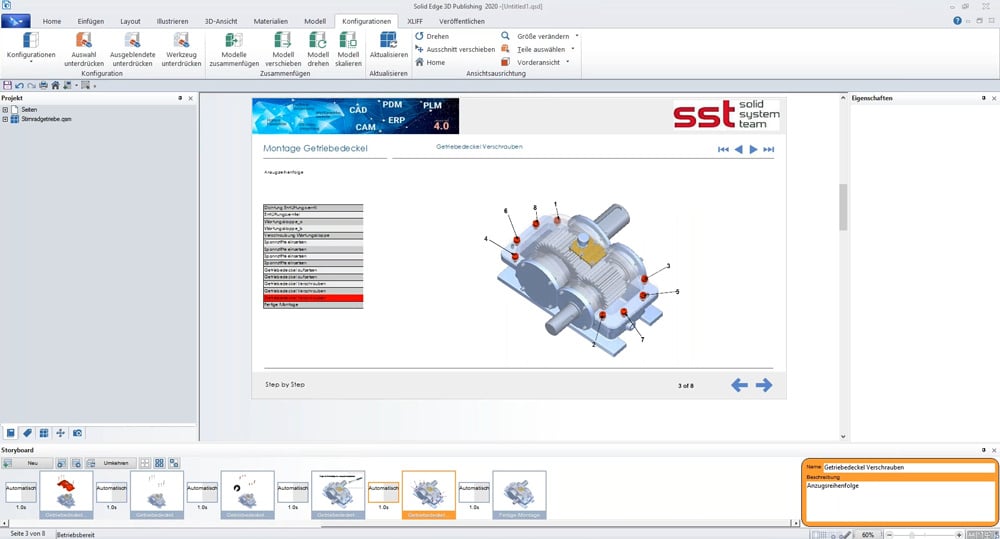 Solid Edge Technische Publikation, basierend auf 3D-Konstruktionsdaten