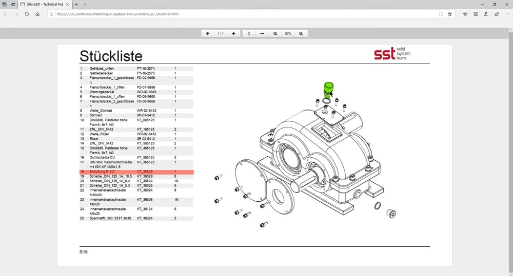 Solid Edge Technische Publikation, basierend auf 3D-Konstruktionsdaten